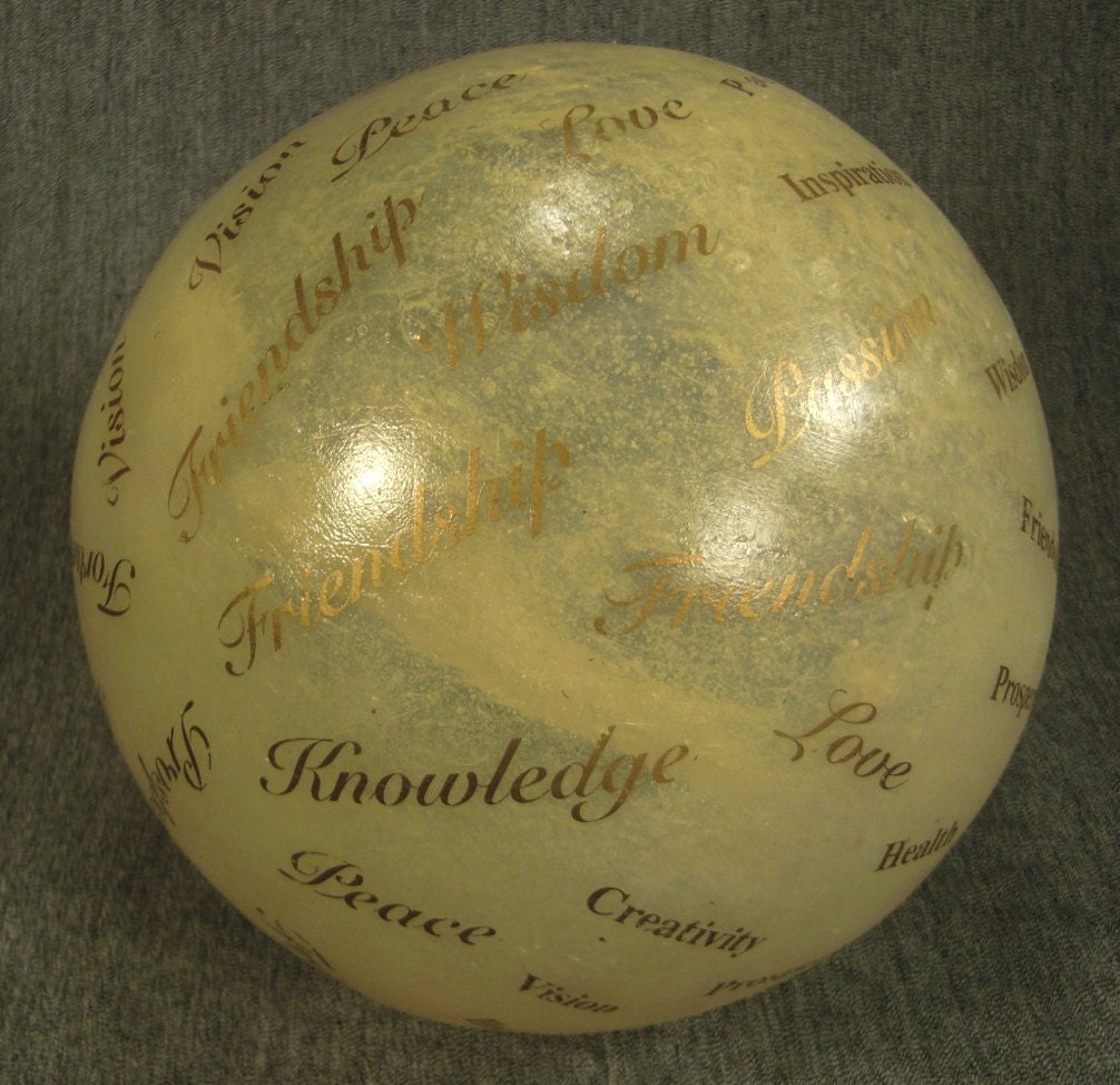 RETRO FIBERGLASS SCULPTURE Large Sphere-Ball Golden Words