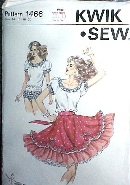 Square Dance Skirt and Bodysuit Pattern Vintage Kwik Sew 1466