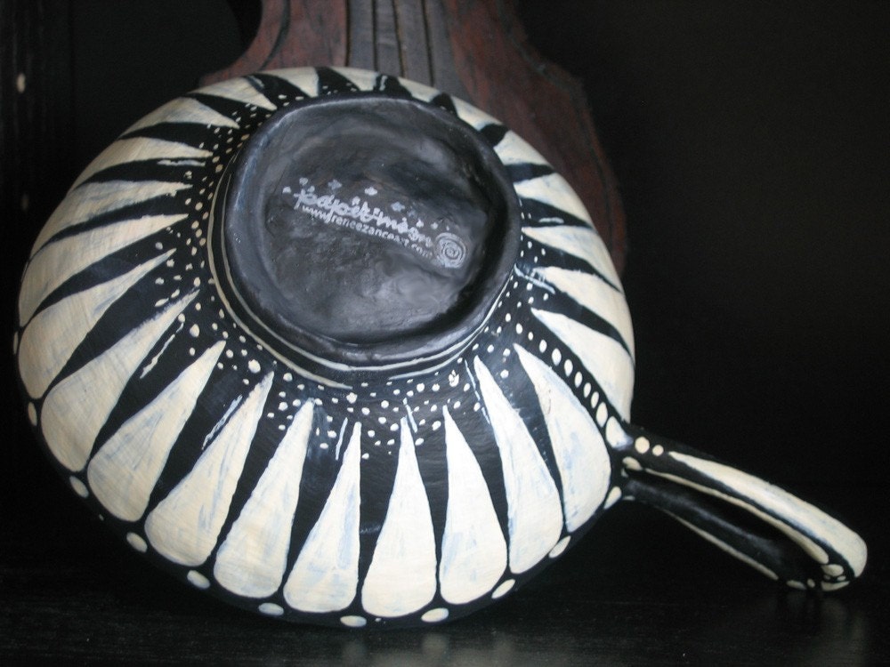 Felix Retro Pattern Handpainted Papier Mache Teacup WAS 25.00