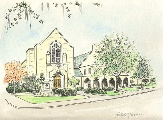 First Presbyterian Church of Savannah Watercolor Print by