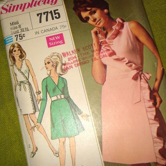 1960s Vintage Pattern WRAP DRESS Simplicity 7715