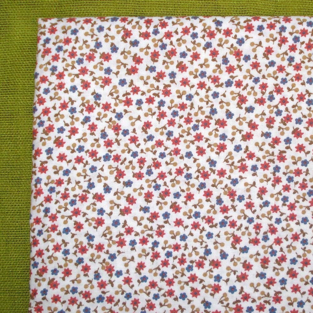 Vintage Small Print Floral Fabric Red Blue Gold