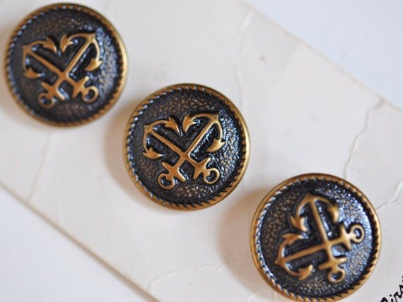 Vintage Nautical Anchor Antique Brass Metal Buttons