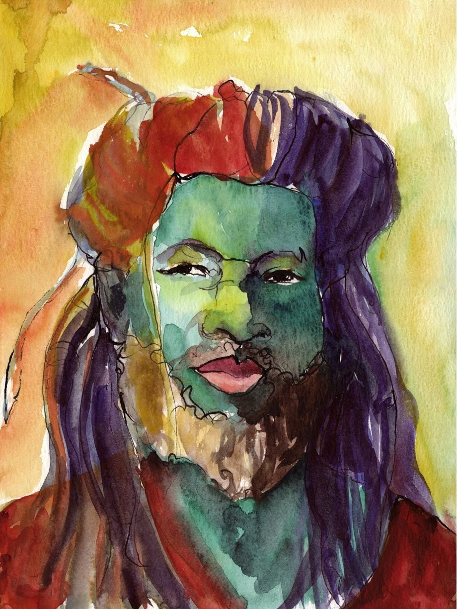 Art Painting Watercolor Rastafari Dreadlock Black Jamaican Man
