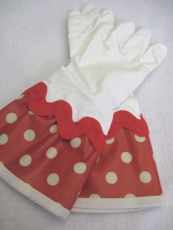 Fancy Rubber Gloves Red/Cream Polka Dot