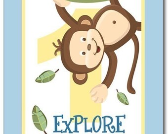 SET OF 3 MONKEY POP MONKEYS NURSERY DECOR ART by smileywalls