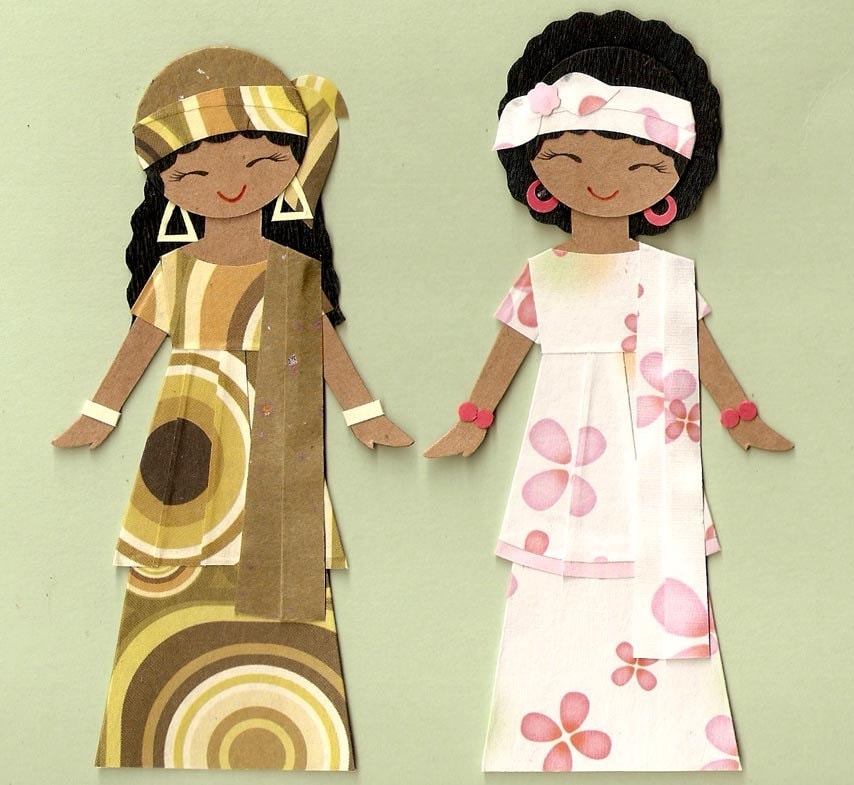 AFRICAN AMERICAN GIRL PAPER DOLL CARD TOPPER SET OF 2