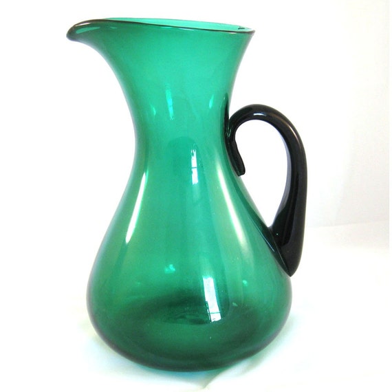 Vintage Blenko Glass Pitcher Wayne Husted design 546 Emerald