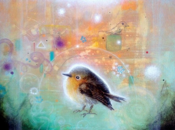 Bird Print Abstract Nature Robin Surreal Art Bird