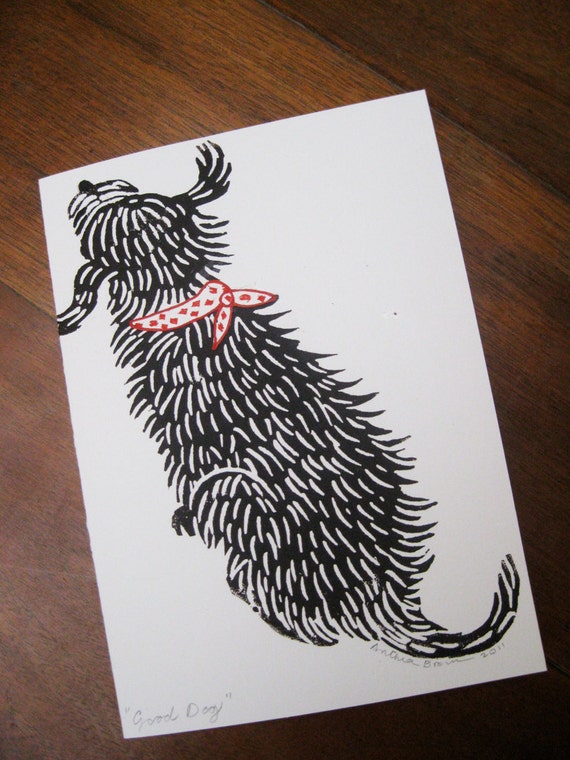 Good Dog original linocut card