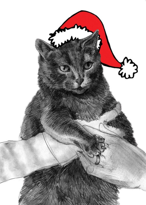 Items similar to Fat Cat Christmas Card on Etsy