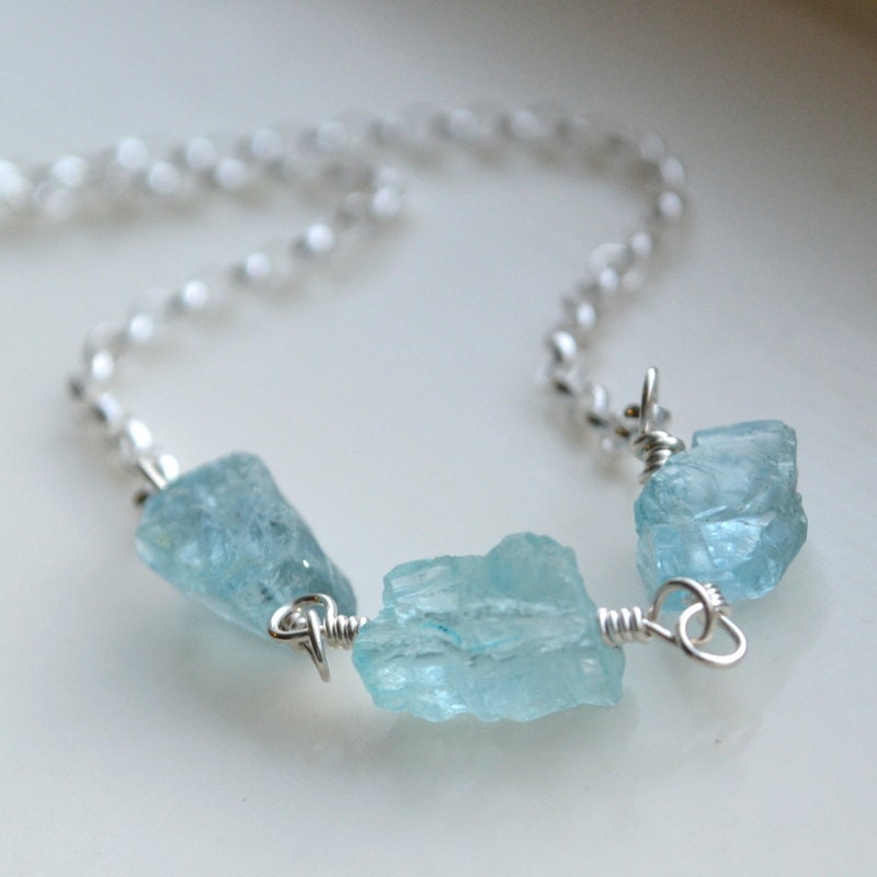 Natural Aquamarine Necklace Sterling Silver Wire By Moonovermaize