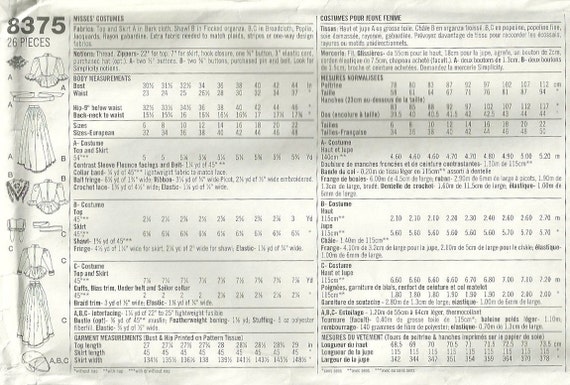 Simplicity 8375 Misses Victorian Costume Pattern Sunrise