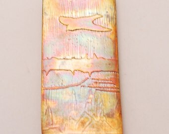 Copper Rook brooch heat coloured crow pin