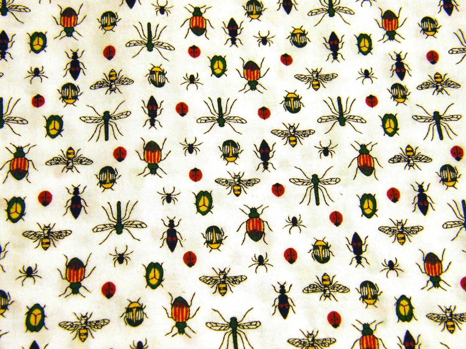 Insect Fabric 17 x 21 inches Bees Ladybug Potato Beetle