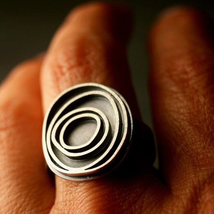 Modern sterling silver ring with oxidized by hartleystudio on Etsy
