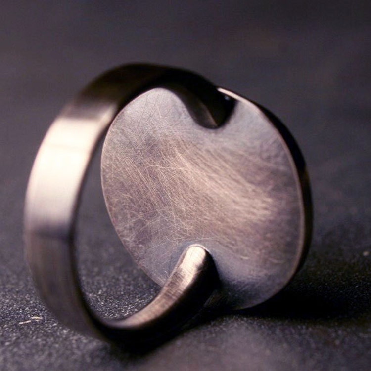 Modern sterling silver ring with oxidized by hartleystudio on Etsy