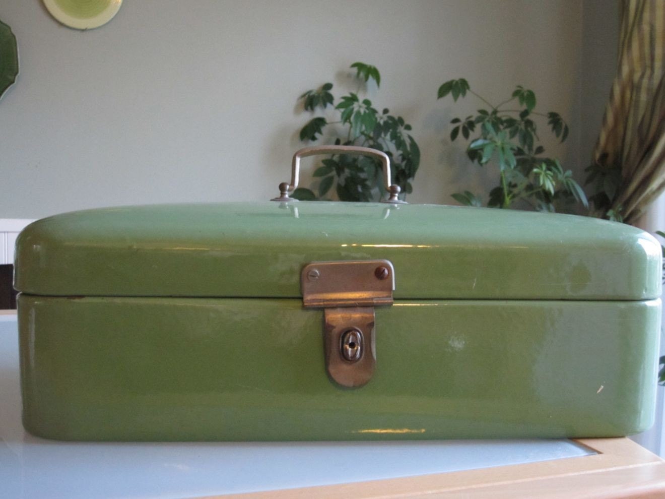 Light Green Antique Enamel Bread Box