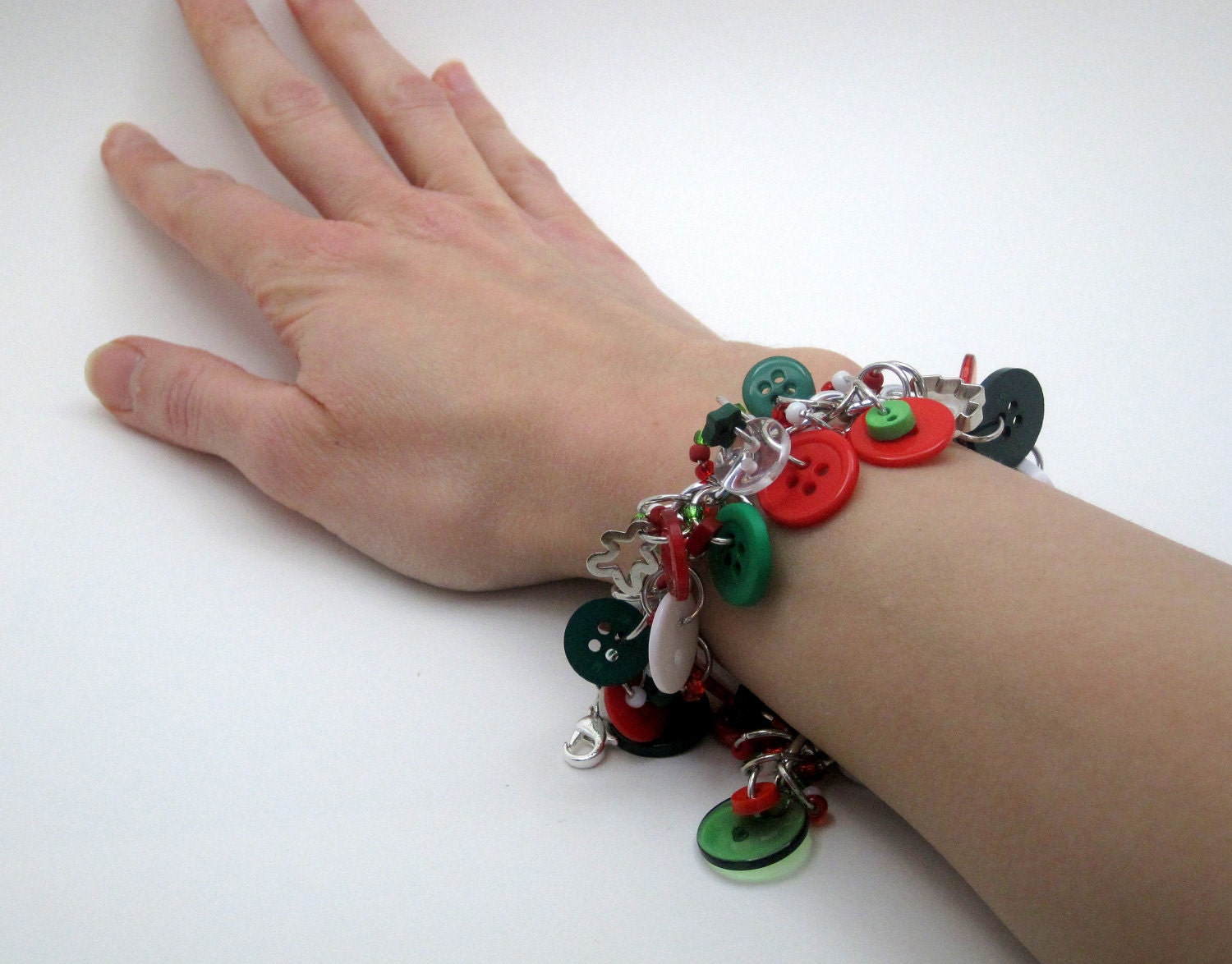 Button Charm Bracelet / Silver Charms Christmas Jewelry / Fun