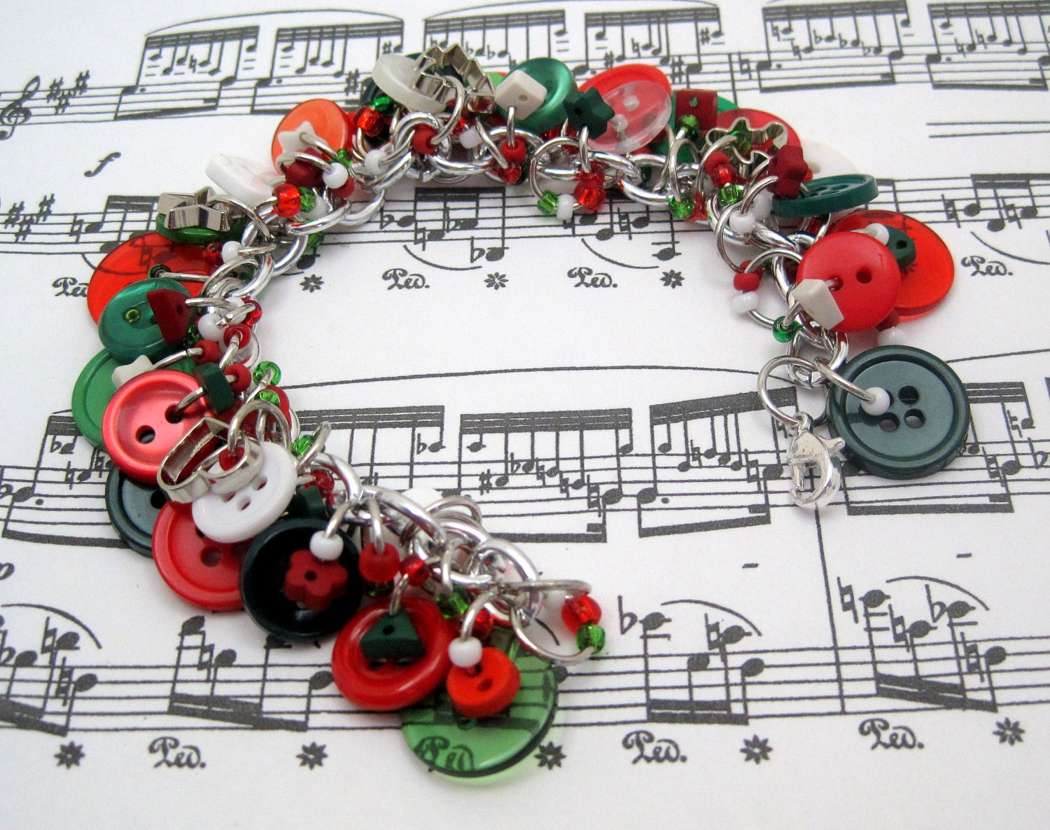 Button Charm Bracelet / Silver Charms Christmas Jewelry / Fun
