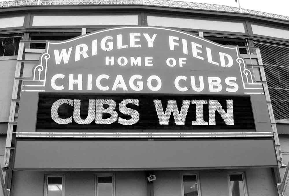 Chicago Cubs Wrigley Field Sign Black and White Photo Home
