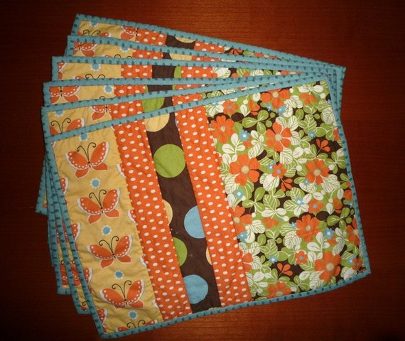 6 Reversible Patchwork Placemats by SurroundedByScraps on Etsy