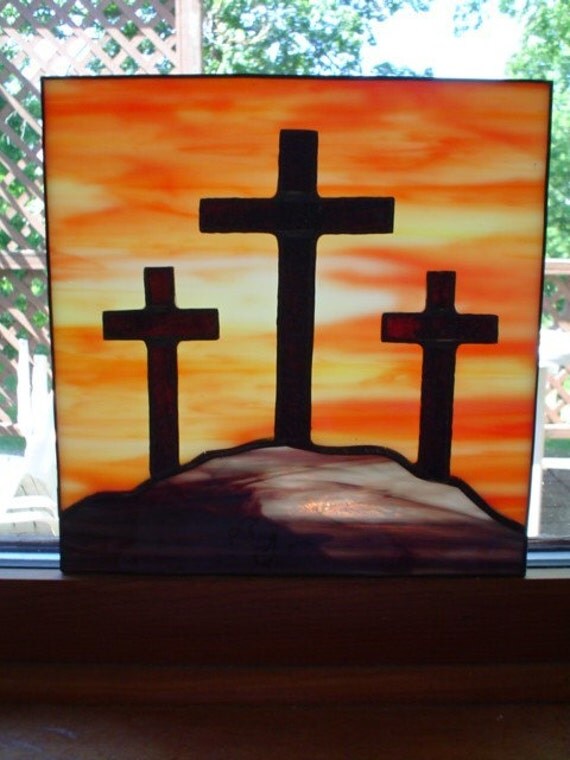 stained glass crosses of Calvary