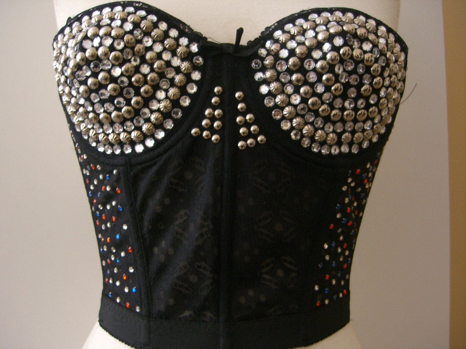 Studded Rhinestone Corset Bustier 1980's Madonna Lady Gaga