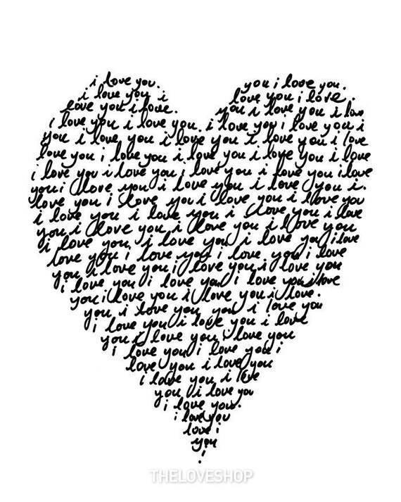 8x10 I LOVE YOU print handwritten with love