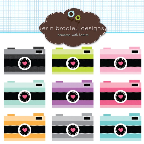 Cameras with Hearts Clip Art Clipart by ErinBradleyDesigns on Etsy