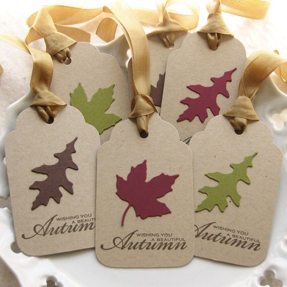 Items similar to Autumn Leaf Tags Party Favor Gift Tag - Set of 6 large ...