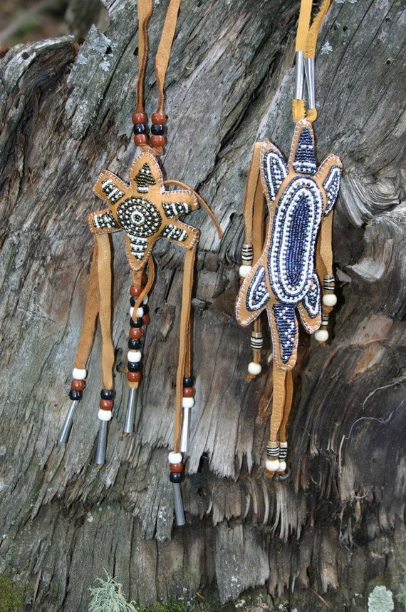 Umbilical Cord Amulet Beaded Lizard Native American Indian