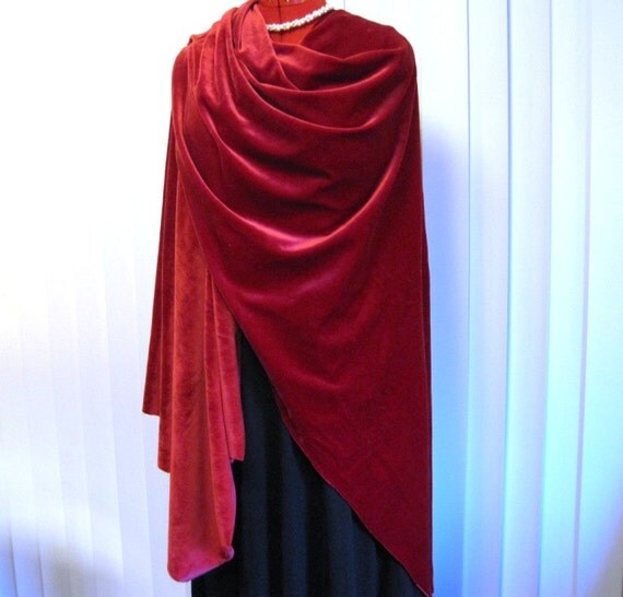 Magnificent Red Velour Velvet Ruana Wrap by CinderellaLollipop