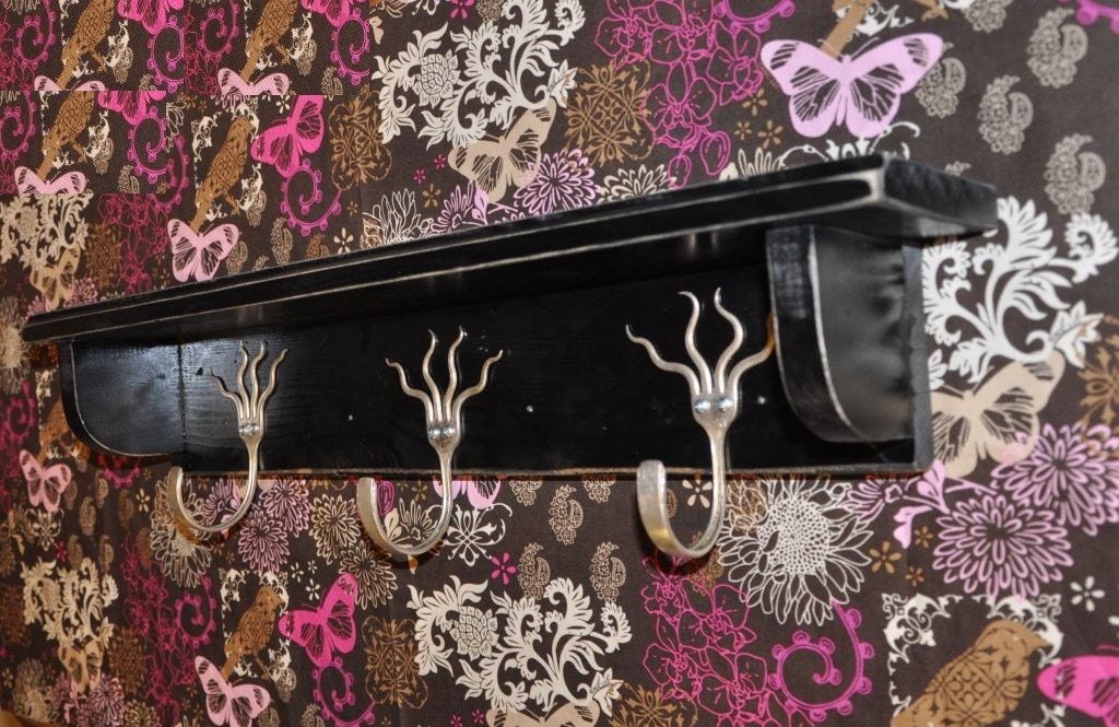 Funky Forks Coat Rack with Shelf in Distressed Black