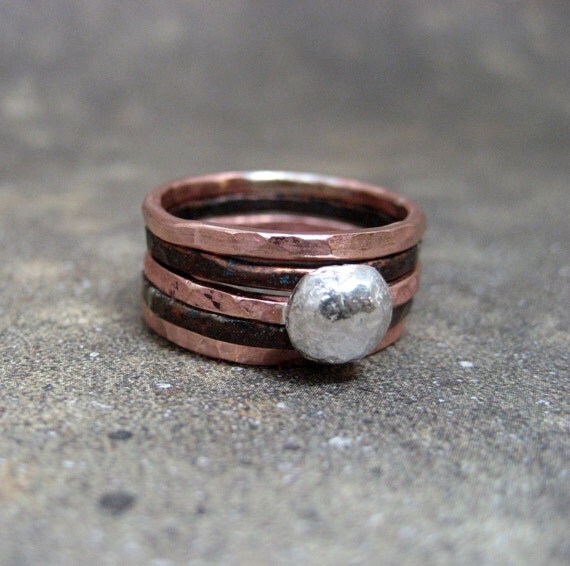 Copper Stacking Rings Set of 5 Unique Rings by ASecondTime