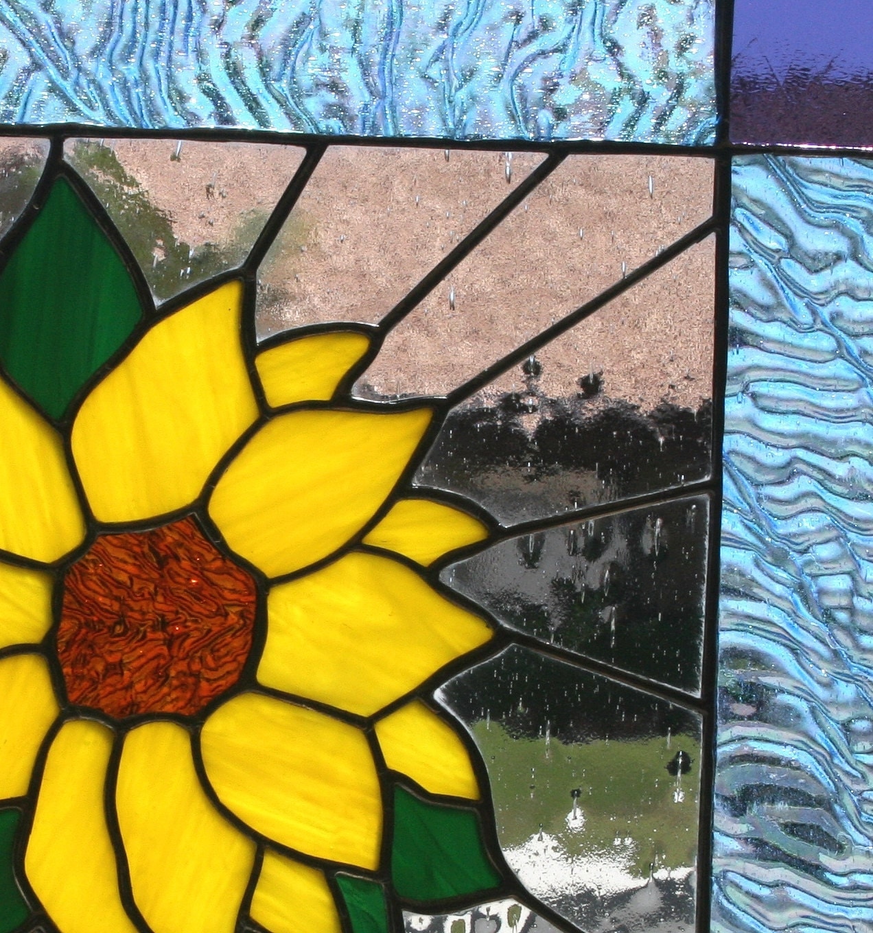 Summer Sunflower Large Stained Glass Window Panel