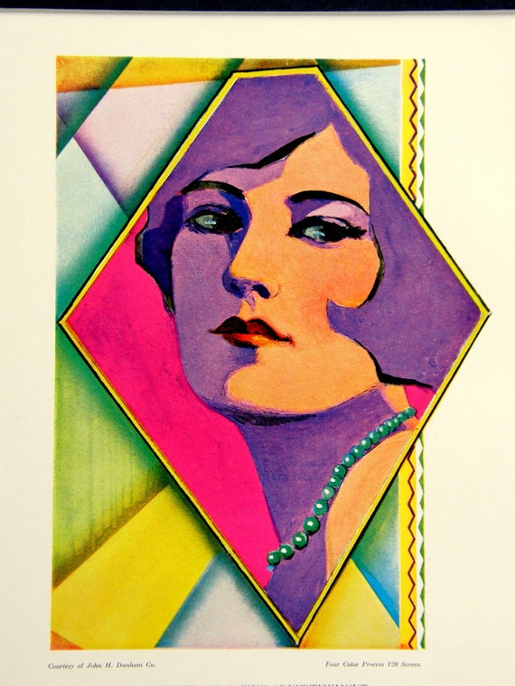 Modernistic Flapper Vintage Ad: 1920s Art Deco Color