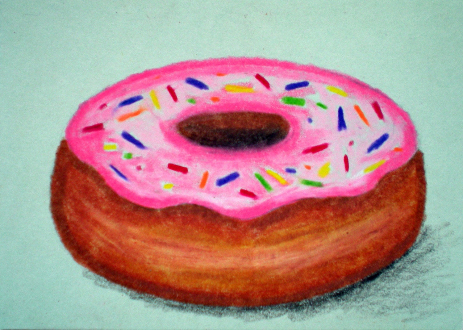 Original Pink Donut Mini Colored Pencil Drawing ACEO
