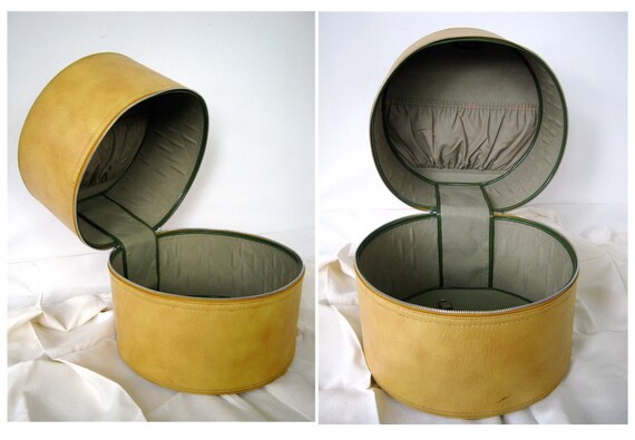 Vintage tall mustard yellow hat box carry on suitcase