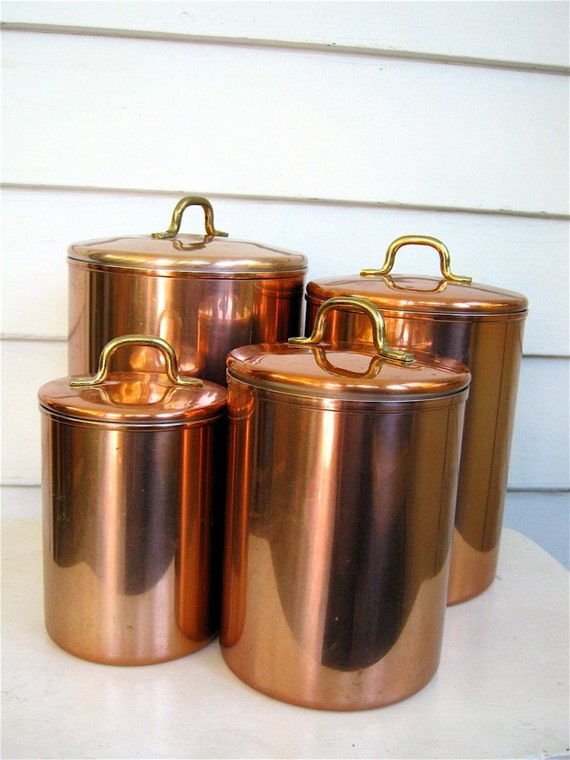 Vintage set of 4 copper canisters