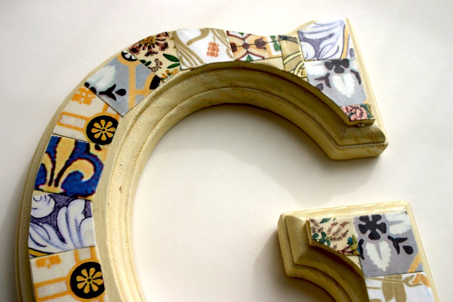 Hand decorated 'G' wood letter 6.5 Home decor