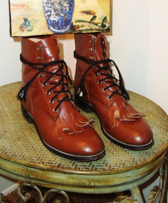 GRUNGE GRANNY MILK CHOCOLATE VTG UNISEX FRINGE Lace Up JUSTIN