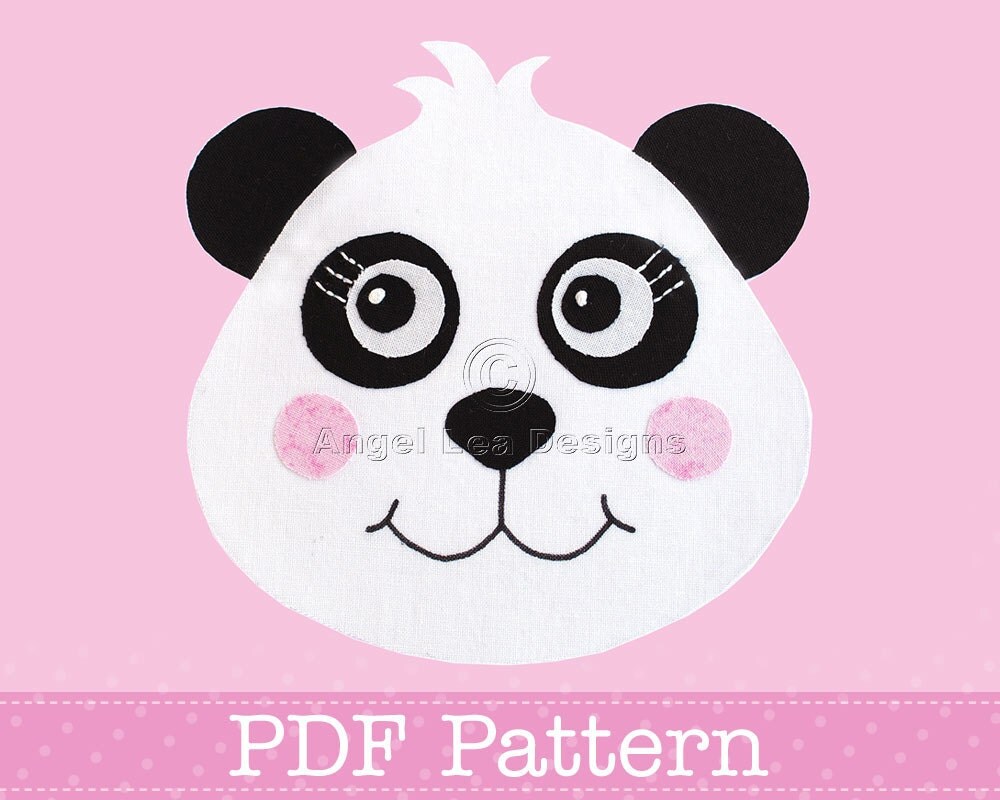 Panda Applique Template PDF Pattern for Raw Edge Fusible Web