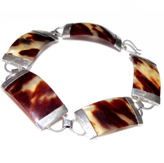 60s Pre-Ban REAL TORTOISE SHELL and STERLING Silver Bracelet