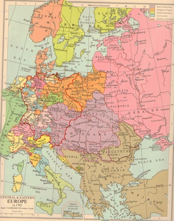 Vintage Map. Central and Eastern Europe in 1795. Ready to