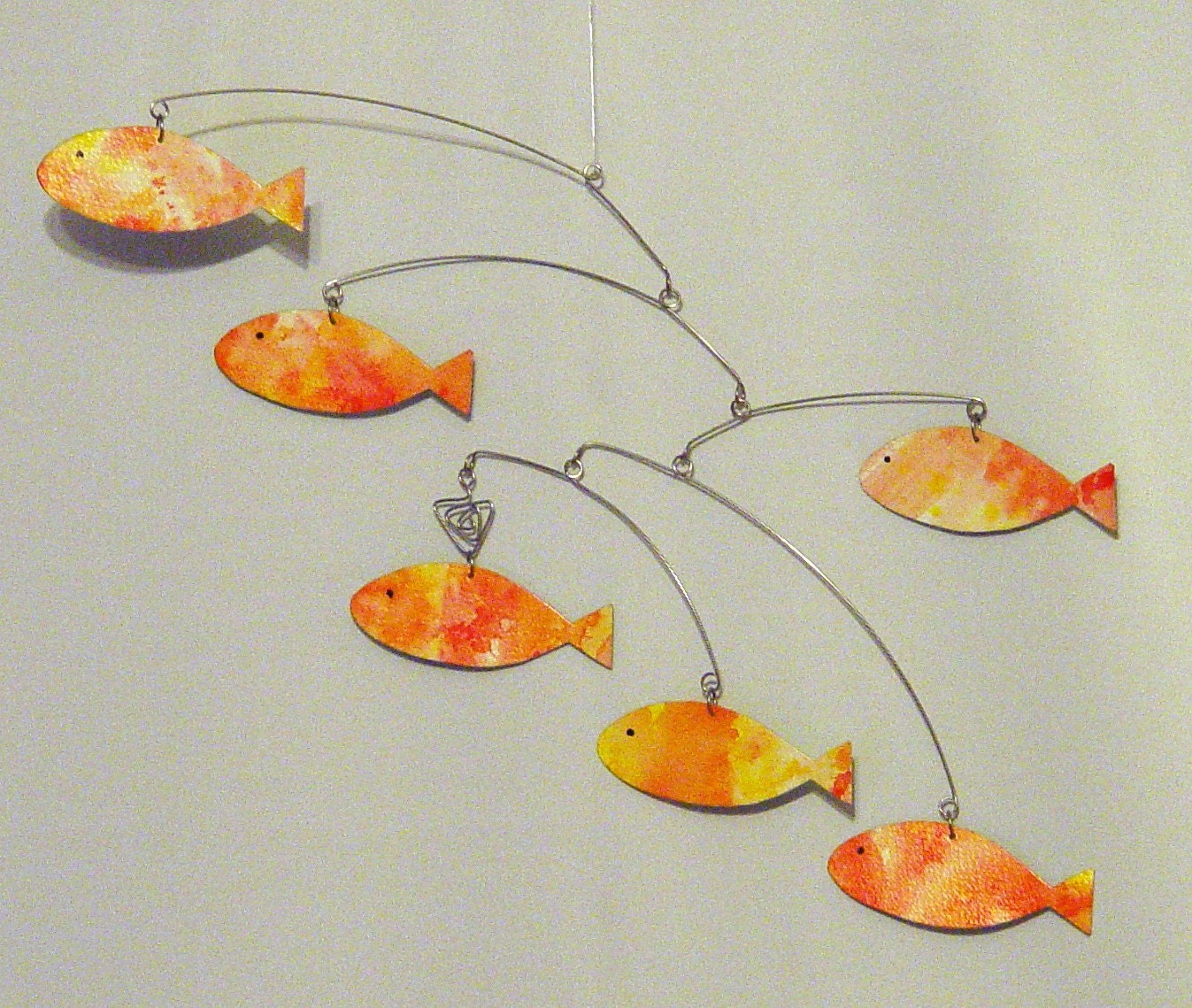 Kinetic Hanging Mobile Art School of Fish Watercolor