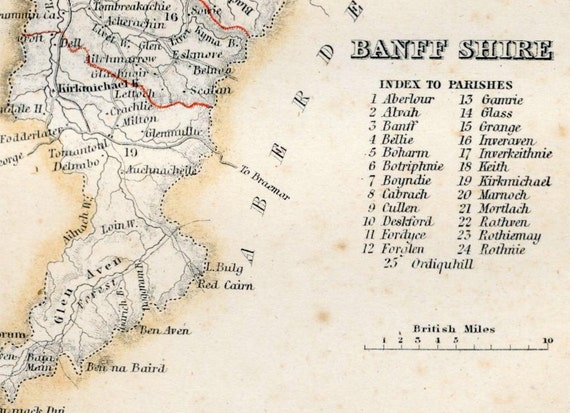 1868 Rare Hand-Coloured Antique Map of Banff by bananastrudel