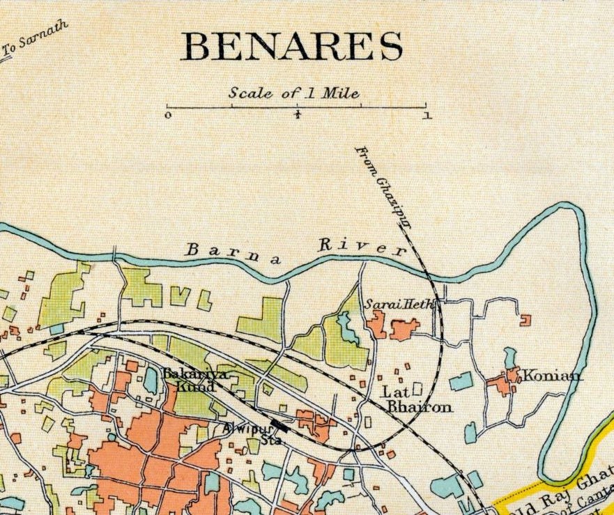 1924 Vintage City Map of Benares India by bananastrudel on Etsy