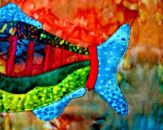 Wall Art Quilt Fish Wall Hanging Batik OOAK Handmade