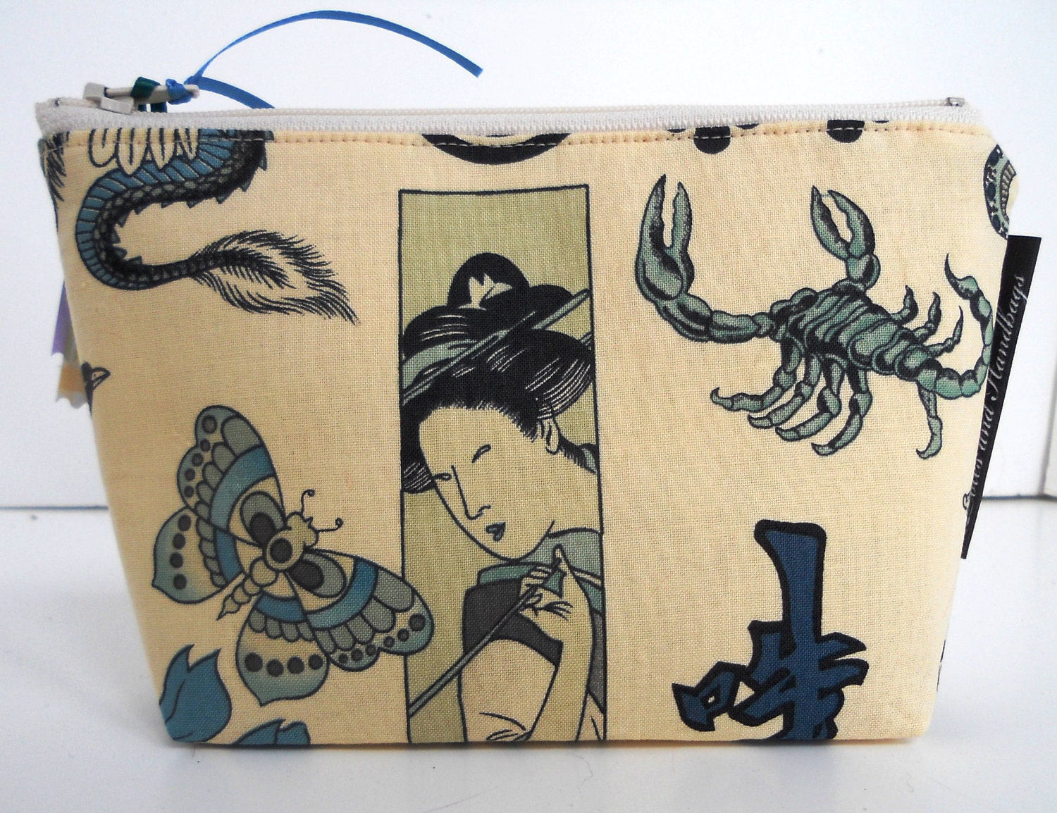Cosmetic pouch / Zen Tattooed Zippered Make Up Bag / Coin Bag
